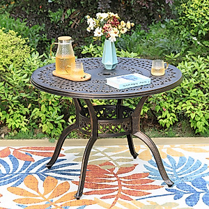 Sophia & William Cast Aluminium Patio Dining Table Round with 1.97" Umbrella Hole, Premium Bronze Outdoor Bar Bistro Table for Porch Balcony Backyard, 39" Dia x 28.3" H