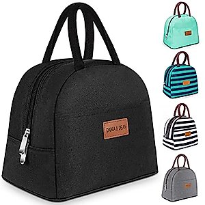 DANIA & DEAN Insulated Lunch Bag, Durable Freezable Lunch Box for Women/Men/Kids Double Zippers Wide Open Tote Bag Leakproof Thermal and Cooler Reusable Lunch Box for Office/School/Outdoor(Black)
