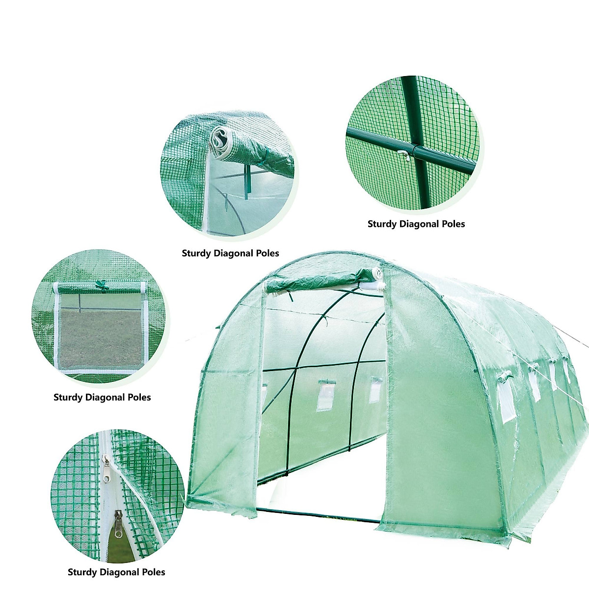 Walk-in Tunnel Greenhouse，Portable Plant Hot Housewith Dual Zippered Screen Doors & 6 Screen Windows Heavy Duty Plastic Plant Warm House with Reinforced Frame (10x10x6.6 FT)