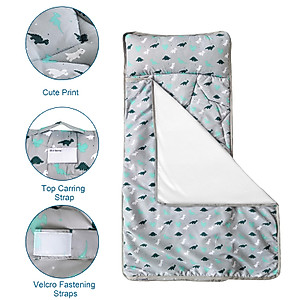 Toddler Nap Mat with Pillow and Blanket 50" x 21" x 1.5", Nap Mat for Boys Girls Super Soft and Cozy, Kids Sleeping Bag for Preschool, Daycare, Toddler Sleeping Bag, Grey Dinosaur