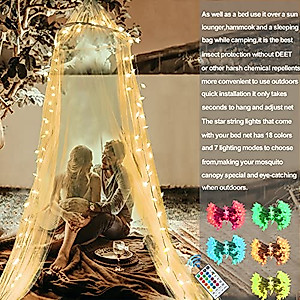 Elnsivo White Bed Canopy, Princess Canopy Bed Curtains with 18 Color Changing Star Lights Dome Bed Canopy with Lights for Girls Bedroom Twin Full Queen King Size Bed