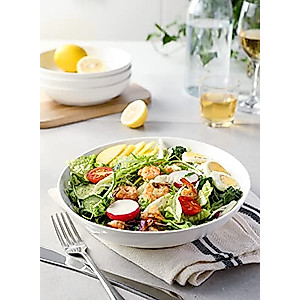 Sweese Porcelain Pasta Bowls, 45 Ounce Large Salad Serving Bowls, Wide and Shallow Bowls Set of 4, Microwave and Dishwasher Safe, White, No. 113.101