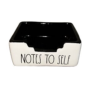 Rae Dunn NOTE TO SELF Post it Holder - Black inside - Ceramic - Office desk organizer