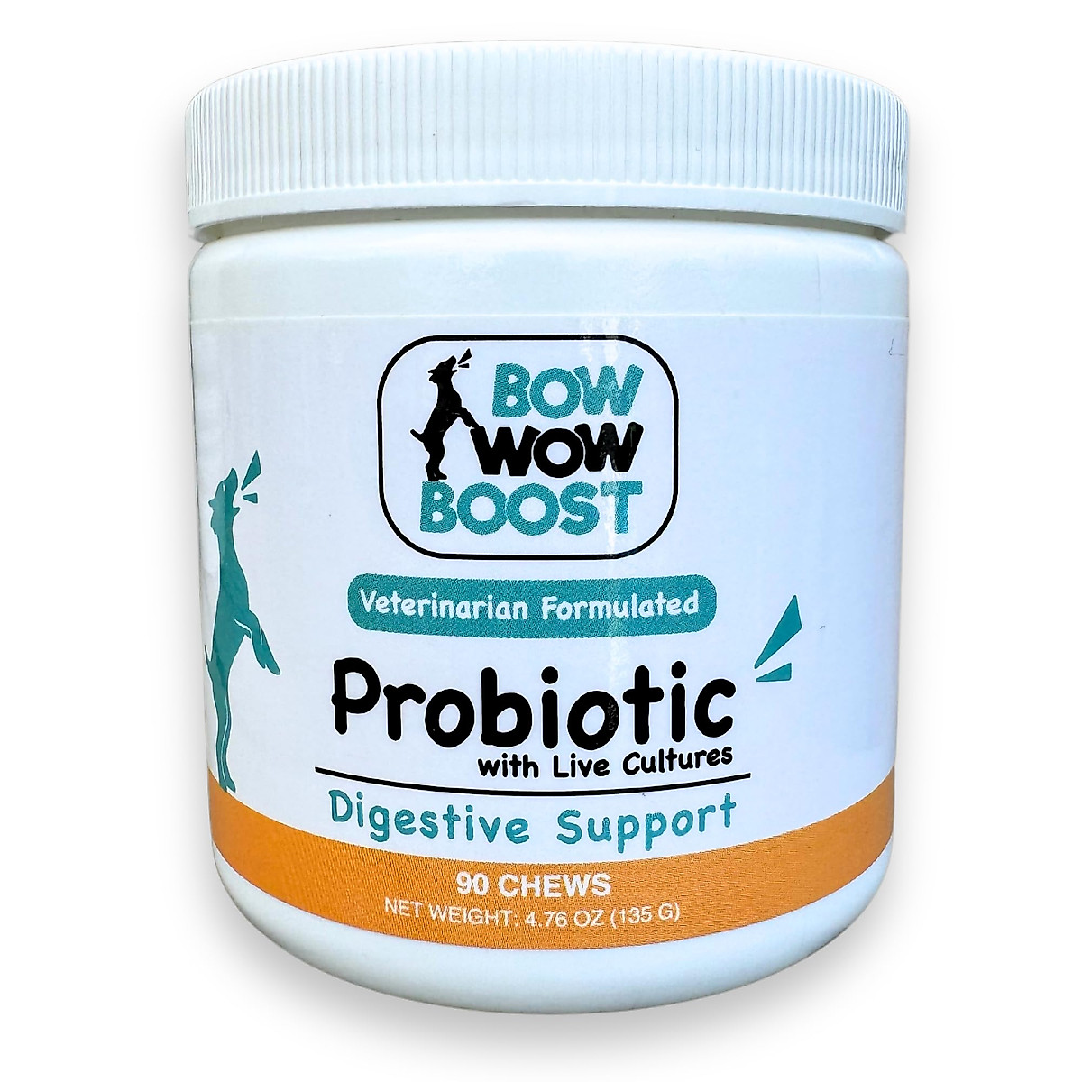 Bow Wow Boost: Dog Probiotic Treat Supplement with Live Cultures - Digestive Support - Premium Ingredients Created by Veterinarians - Soft Chews - All Ages Any Breed - 90 Count