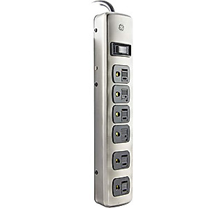 GE UltraPro 6-Outlet Surge Protector, Brushed Nickel, 34767