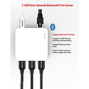 3-Port USB Blue~Tooth Network Print Server | Converts USB Printers to Wireless Network & Blue~Tooth Printers for Windows