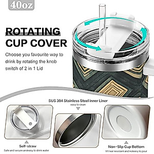 FOCIUZTA Vintage Gold Diamond Pattern Tumbler with lid, Travel Coffee Cup, Ideal for Easter, Gaming Enthusiast, Mother Day, and birthday gifts