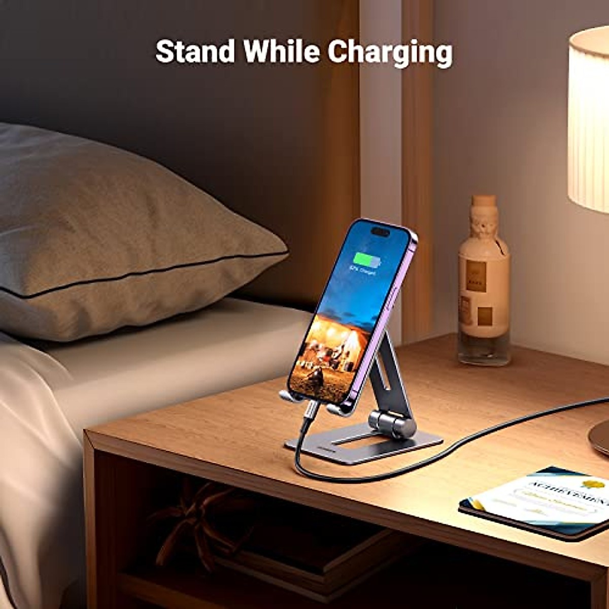 UGREEN Cell Phone Stand Desk Phone Holder Compatible with iPhone 15 14 13 12 Pro Max 11 XS Max XR X 8 Plus, Fully Adjustable Foldable Desktop Aluminum Smartphone Stand