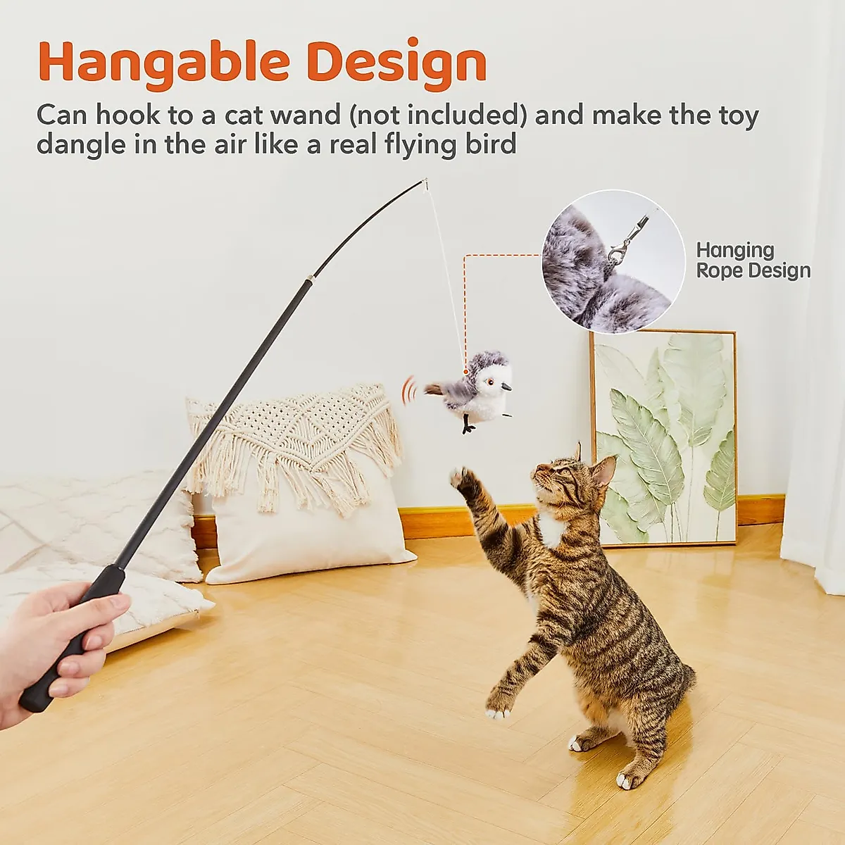 Potaroma Cat Toys Flapping Bird (No Flying), Lifelike Sandpiper Chirp Tweet, Rechargeable Touch Activated Kitten Toy Interactive Cat Exercise Toys for All Breeds Cat Kicker Catnip Toys 4.0"