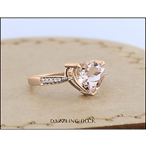 Dazzlingrock Collection 14K Heart-Shaped Morganite & Round Diamond Bridal Promise Engagement Ring, Rose Gold, Size 6.5