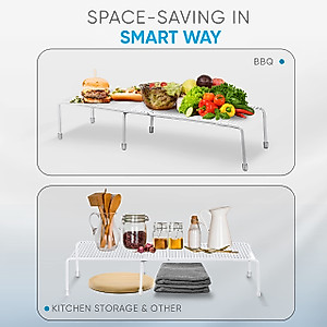 WIRESPIRIT - Expandable Shelf Organizer (2 Pieces) for Countertop, Cupboard, Cabinet, Pantry - Adjustable Kitchen Organization Shelf Rack - White