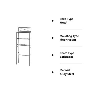 Zenna Home Over the Toilet Storage, Metal Bathroom Spacesaver with 3 Shelves, Cross-Style Storage Cabinet, Easy Assembly, Satin Nickel , 23.25 x 64.7"