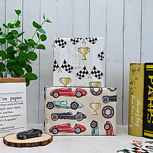 Vnaaem 8 Pc Race Car Wrapping Paper - Birthday Wrapping Paper for Kids Boys - Vintage Retro Car Gift Wrap for Christmas Birthday Baby Shower Holiday 19.6 X27.8Inch