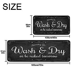 Laundry Room Long Mat Area Rug Non-Slip Floor Mat Waterproof Farmhouse Carpet for Kitchen 40" x 20"(Black-2)