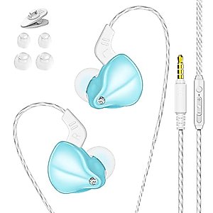 3.5mm HiFi Audio Earphone Deep Bass Stereo Sound Wired Earbuds Noise Isolation Headphones in-Ear Headset with Mic Volume Control Music Sports Earphones for iPhone Samsung Glass Blue