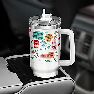 99OWL Nurse Daily Affirmation, Tumbler 40 Oz With Handle Lid And Straw, Nurse Gifts, Funny School Nursing White Coffee Tumblers Rainbow Nurses Cups For Er Straws Women Handle Cup