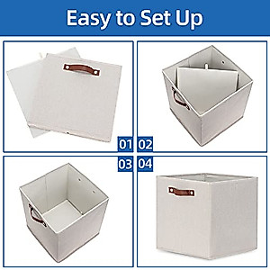 Temary Fabric Storage Cubes Storage Bins with Dual Leather Handles, 4 Pack Cube Baskets 13x13 Foldable Cube Organizers for Shelves, Home, Office, Nursery