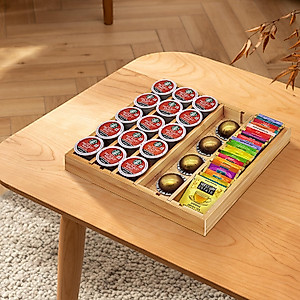 Bayting Bamboo K Cup Holder, Coffee Pod and Tea Bag Organizer for Drawer or Countertop, Adjustable K Cup or Tea Bag Organizer for Coffee Station, Up to 30 K Cups