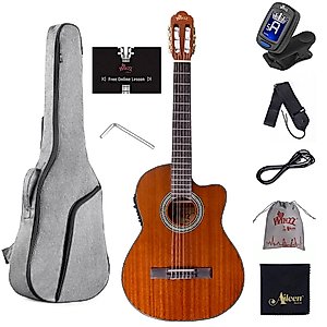 WINZZ AC309CE 39 Inches Cutaway Nylon-string Classical Electric Guitar Build-in Pickup Kit Set Online Lessons