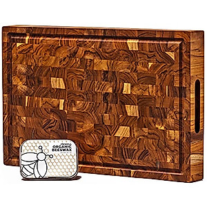 Ziruma Extra Large Round End Grain Teak Wood Cutting Board Bundle with Medium End Grain Teak Wood Cutting Board, 18 x 3 inches and 17 x 11 x 2 inches, Count of 2