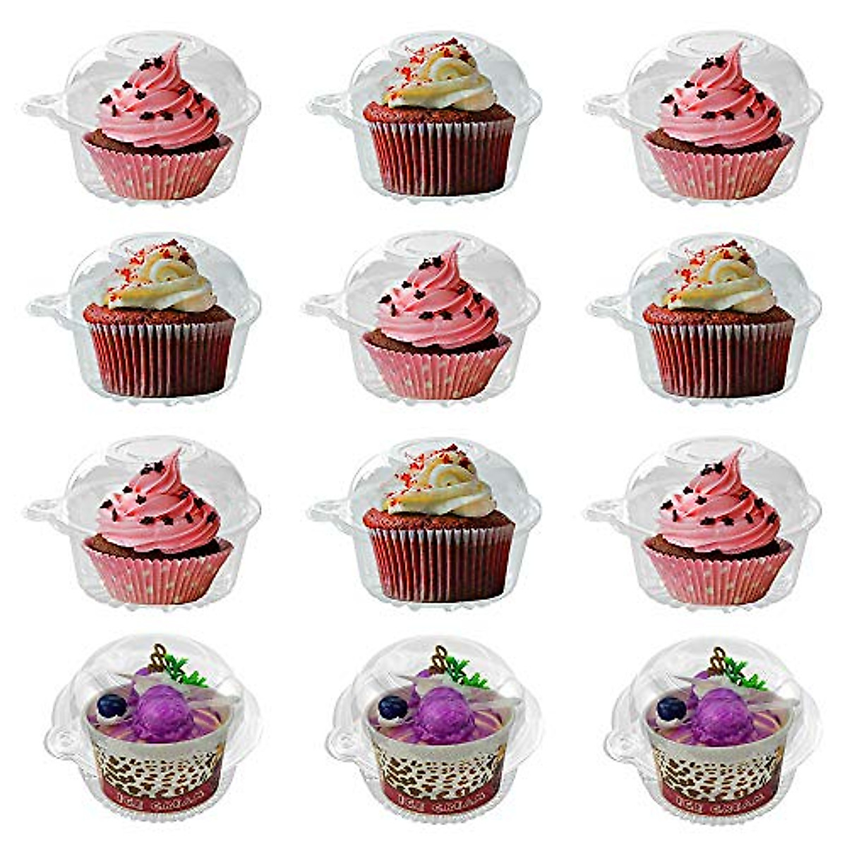 i-CHONY Individual Cupcake Container - 100pcs Cupcake Holder Plastic Disposable Clear Dome Single Cupcake Carrier Holder Muffin Individual Small Container Cases Box Cups