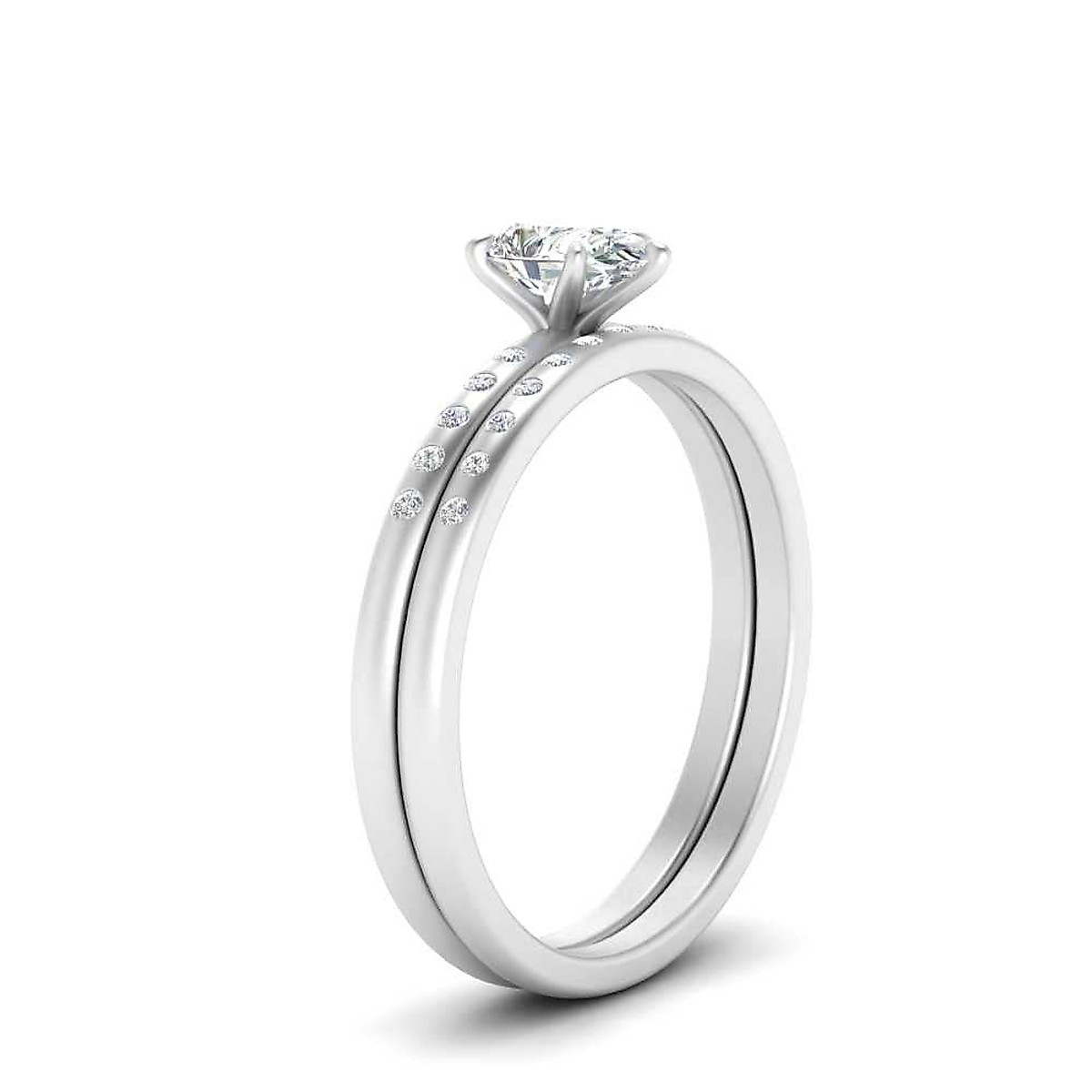 55Carat Scattered Bezel Wedding Ring Sets Sterling Silver Created Cubic Zircon Pear Shape White Color Wedding Ring Sets Bezel Setting in Size 10 Minimal Surprise Gifts for Ladies