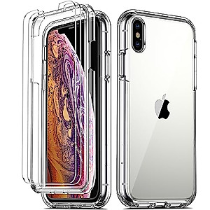 COOLQO Compatible for iPhone X/XS Case 5.8 Inch, [Dual Layer] [2 pcs Tempered Glass Screen Protector] [14 FT Military Grade Drop Protection] 360 Full Body Heavy Duty Shockproof Phone Cover, Clear