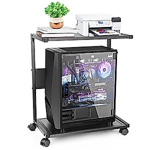 Bfttlity Computer Tower Stand, Iron PC Stand 2-Tier CPU Stand with Locking Caster Wheels Suitable for Most PC (Iron)