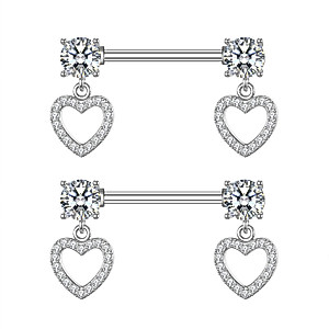 14G Dangle Heart Nipple Rings Crystal Diamond 316L Stainless Steel CZ Sweet Love Hearts Nipple Pierced Tongue Ring Piercing Body Jewelry Barbell Fashion Jewelry Gifts for Women