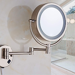 Cavoli Wall Mount Makeup Mirror 9 Inches with LED Lighted 10x Magnification,has 3 Colors Lights Modes,13" Extension Arm Magnifying Vanity Mirror Electric Plug Powered, Brushed Nickel Finish