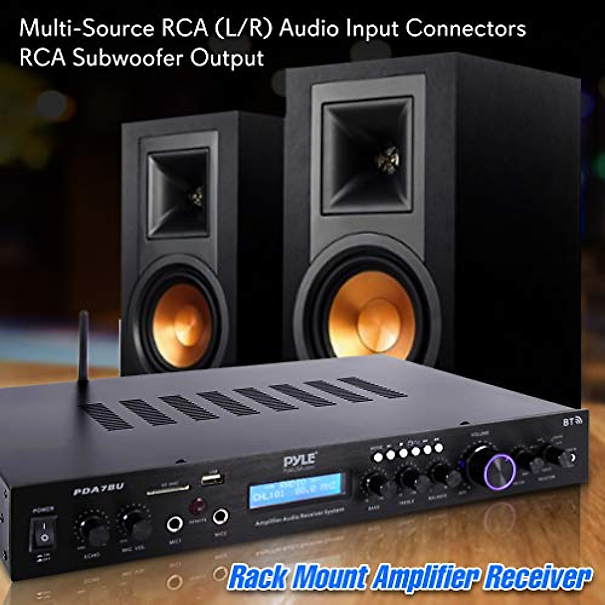 Pyle - 5 Channel Rack Mount Bluetooth Receiver, Home Theater Amp, Speaker Amplifier, Bluetooth Wireless Streaming, MP3/USB/SD/AUX/FM Radio, 200 Watt, w/Digital ID3 LCD Display from - PDA7BU.5