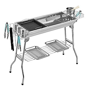DSFEOIGY Grill Outdoor Stainless Steel Grill BBQ Carbon Grill Portable Folding Grill Charcoal Grill