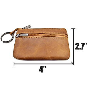 Women Genuine Leather Coin Pouch Zip Mini Purse Wallet Key Chain Double Zipper