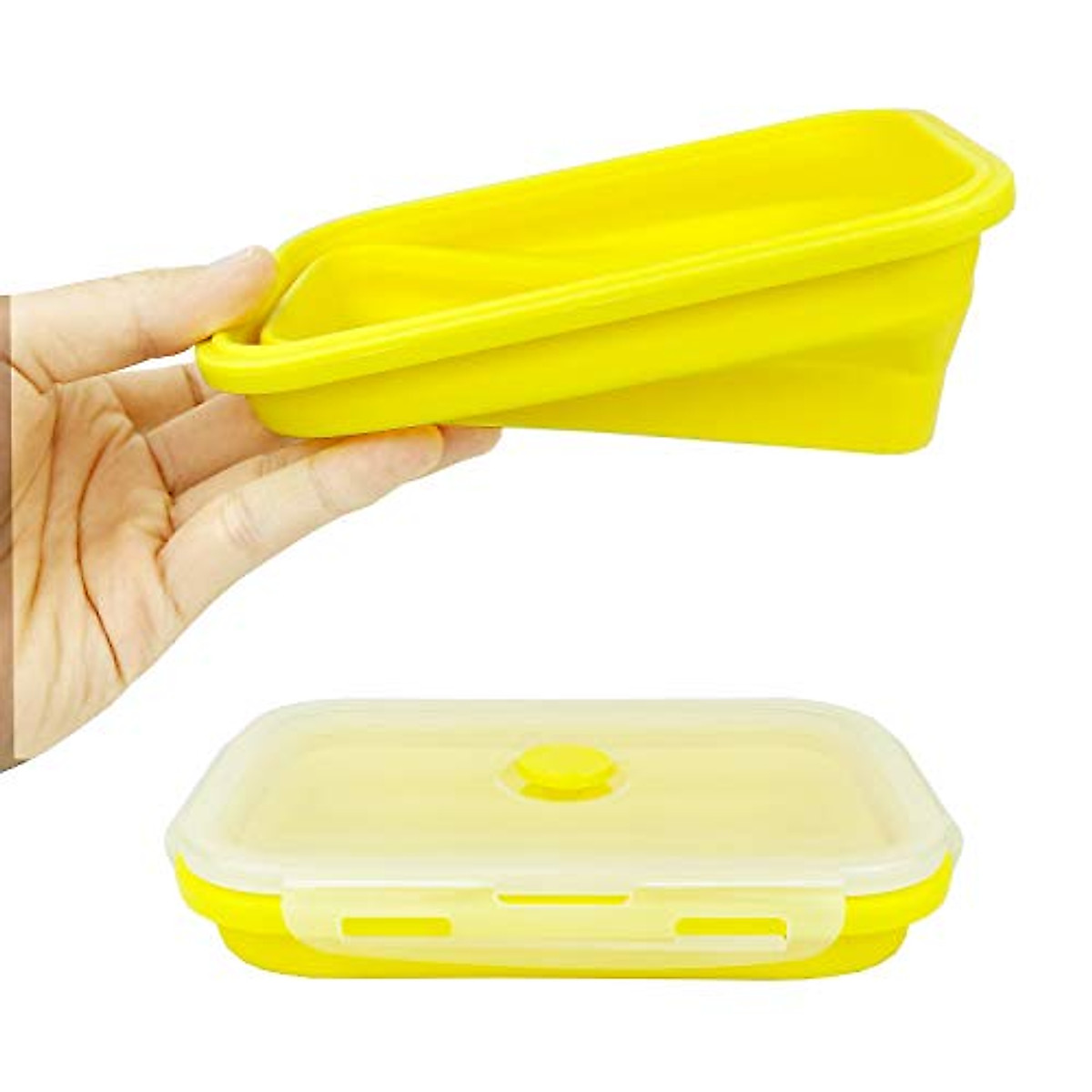 CCyanzi Set of 3 Yellow Collapsible Food Containers Collapsible Camping Bowl Silicone Storage Containers, Safe to Microwave and Freezer, 800ml