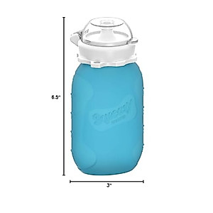 Blue 6 oz Squeasy Snacker Spill Proof Silicone Reusable Food Pouch - for Both Soft Foods and Liquids - Water, Apple Sauce, Yogurt, Smoothies, Baby Food - Dishwasher Safe