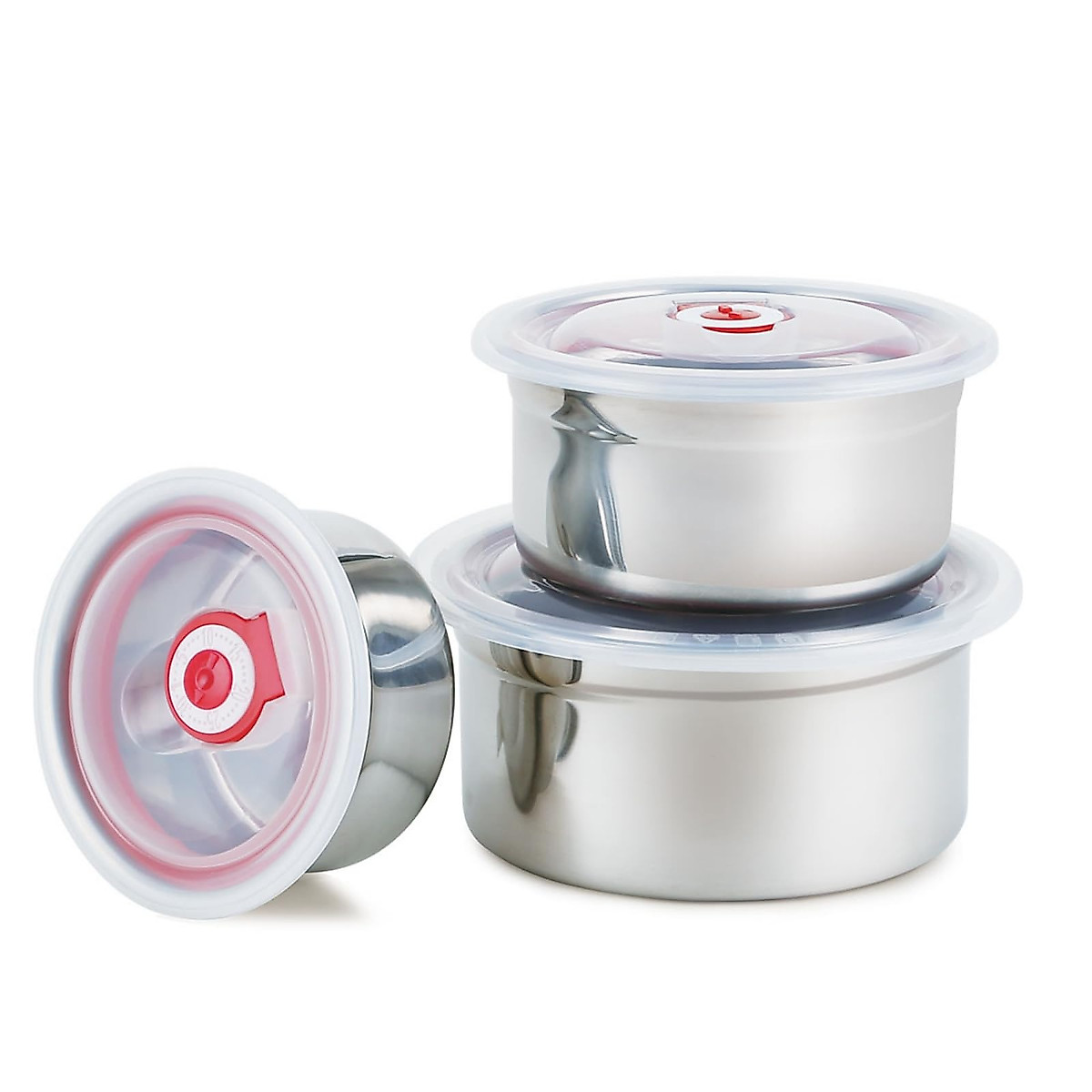 JASINCESS Stainless Steel Food Storage Containers - Set of 3 Reusable Silicone Lids and Storage Containers Suitable for lunch boxes pre-meal preparations snacks at home (Red)