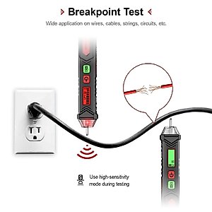 KAIWEETS HT100 Non Contact Voltage Tester AC Electricity Detect Pen 12V-1000V/48V-1000V Dual Range with LCD Display LED Flashlight Buzzer Alarm Wire Breakpoint Finder