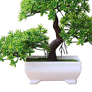 WskLinft Artificial Bonsai Natural Lifelike Plastic Welcome Pine Bonsai Home Office Green