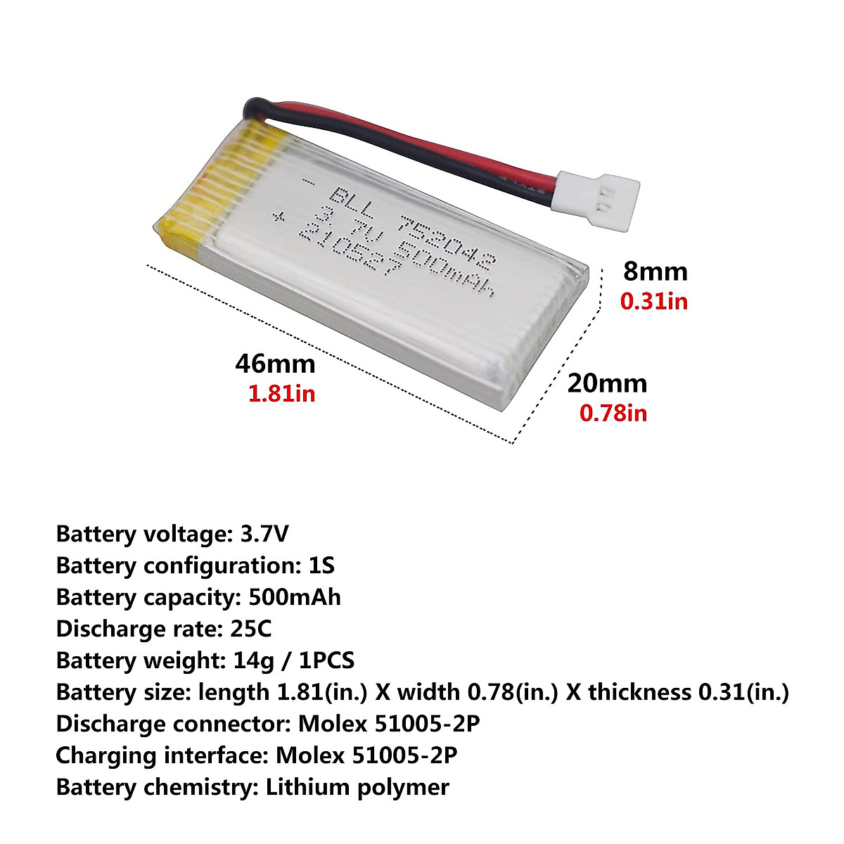 PUOO Accessory 5PCS 3.7V 500mAh 25C Battery with 5-in-1 Charger for JJRC H31 H37 H6D Hubsan X4 H107C H107D H107L H107P H108 UDI U816A SYMA X5C X5SW HS170 HS170C Drone
