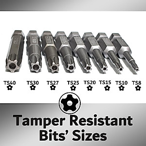 SKZIRI 8Pcs 5 Point Torx Star Security Screwdriver Bits Set Magnetic Tamper Proof T8-T40 1/4" Hex Shank