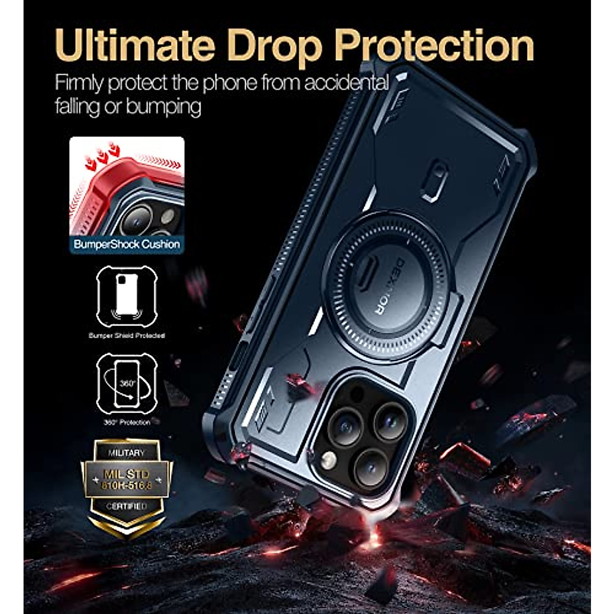 Dexnor Magnetic Case for iPhone 14 Pro Max, Compatible with MagSafe, [Built in Screen Protector and Kickstand] Full-Body Heavy Duty Case Protective Cover for iPhone 14 Pro Max 6.7 Inch,Navy Blue