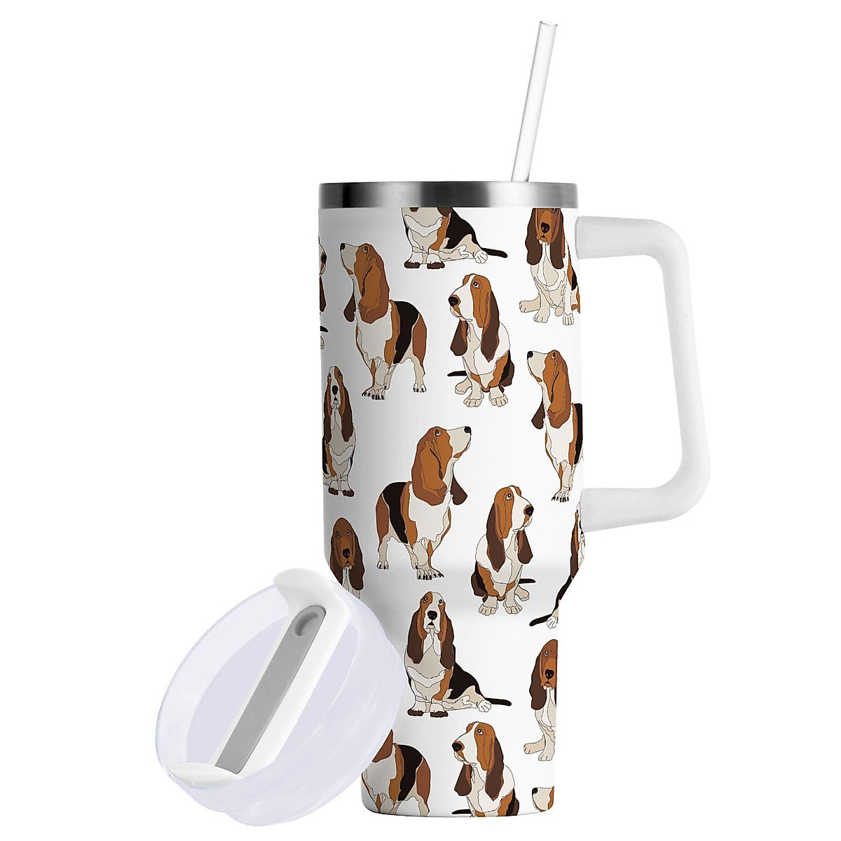 ZZXXB Basset Hound Dog Insulated Stainless Steel Water Bottle with Handle and Straw Lid Double Walled Travel Mug 40 oz