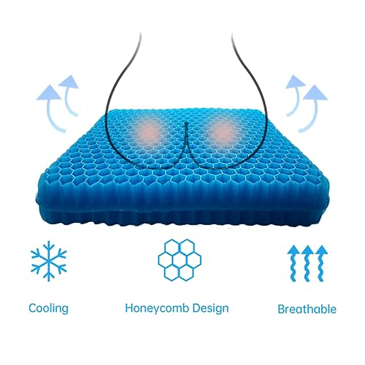 Seat Cushion, 2.4" Thick Gel Seat Cushion for Office Desk Chair Wheelchair Long Sitting Back Sciatica Tailbone Pressure Pain Relief, Car Seat Cushion Pad, Gaming Computer Chair Seat Cushions Pads