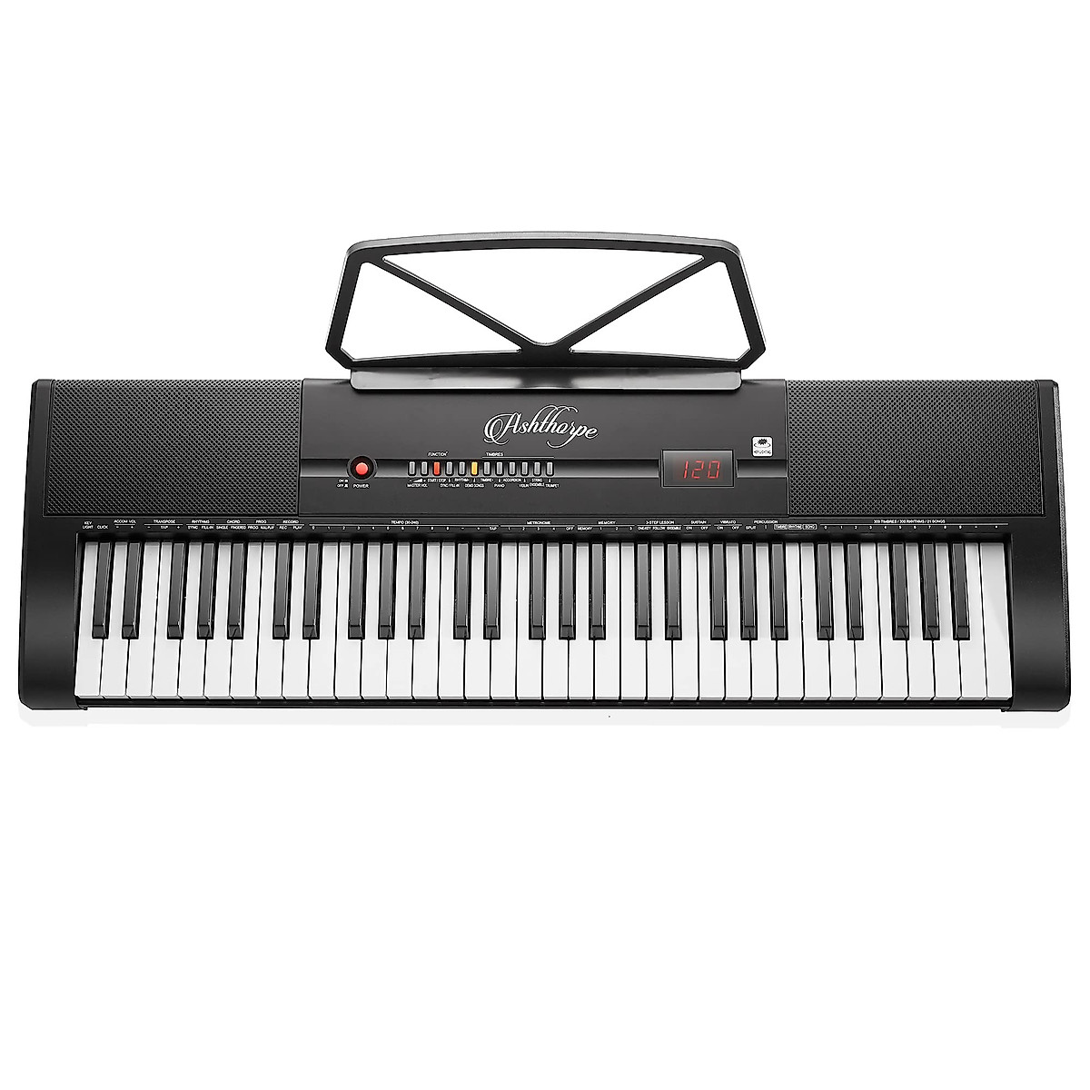 Ashthorpe 61-Key Digital Electronic Keyboard Piano with Light Up Keys, Includes Stand, Bench, Headphones, Mic and Keynote Stickers