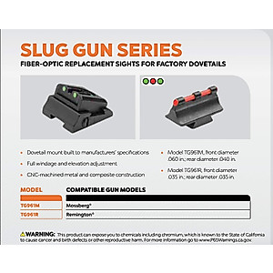 Truglo Slug Gun Series Fiber-Optic Replacement Sights for Factory Dovetails, Compatible with MOSSBERG / 0.060" Front, 0.040" Rear