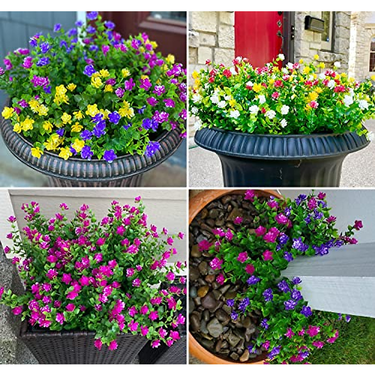 TEMCHY 8 Bundles Artificial Flowers Lifelike No Fade UV Resistant Fake Plastic Flowers Faux Plants for Hanging Planters Outside Porch Window Box Wedding Home Décor - Indoor/Outdoor Use