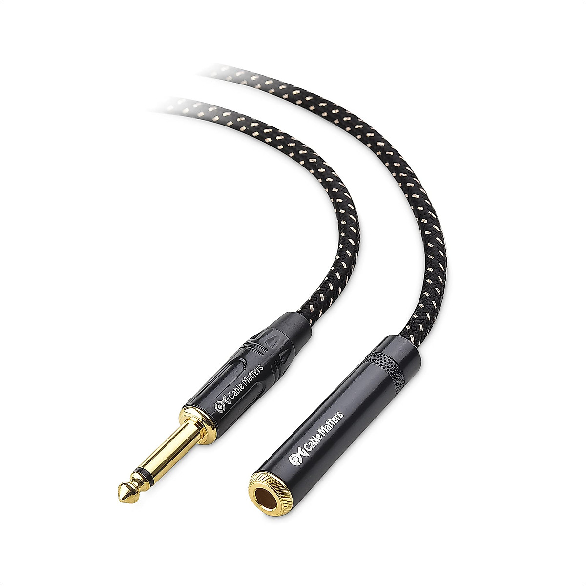 Cable Matters 2-Pack 1/4 Inch Mono TS Extension Cable in Black - 6 Feet / 1.8 Meters, Guitar Extension Cable, 1/4 Instrument Extension Cable