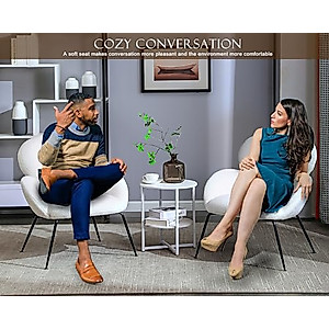 Aimerive Accent Chair, Living Room Teddy Chair Fabric, Modern Upholstered Sherpa Chair with Black Metal Legs, Accent Armchair with Backrest,Comfy Reading Chair for Bedroom,Relaxing,White