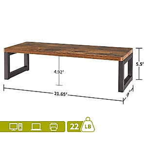 JAWNLITY Multi-Purpose Computer Monitor Stand Riser, Extra Long Wood Desktop Organizer Shelf for Laptop and Computer Screen, 21.6’’L X 9’’W X 5.5’’H, Rustic Brown
