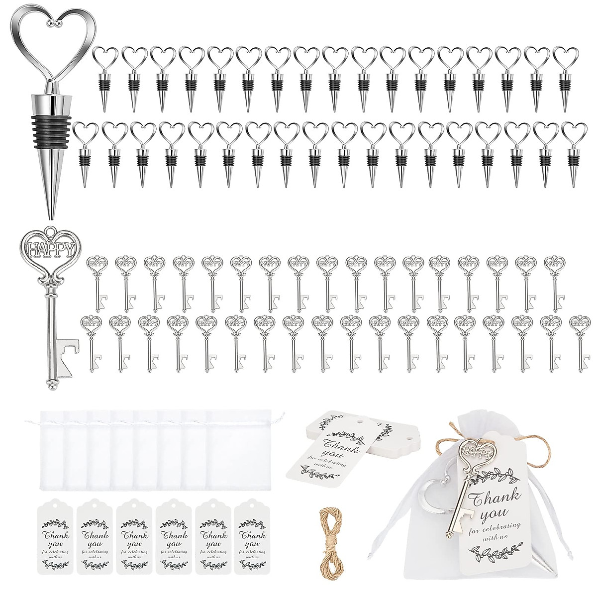 36 Pieces Heart Shape Wine Stopper Wedding Bridal Favor for Guests, with 36 Pieces Wine Bottle Opener, Wedding Favors for Guests
